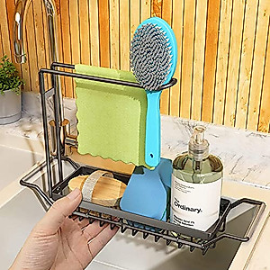 BEENLE 304 Stainless Steel Telescopic Sink Caddy Sponge Holder,Expandable Kitchen Sink Organizer Dish Drainer Rack Sink Tray Brush Soap Holder(16.7''- 21.3'') ,Silver