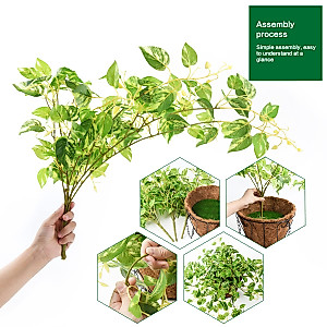 ZFProcess Artificial Flowers Hanging Basket with Artificial Ivy Vine for Outdoor/Indoor,Fake Ivy Vine Flowers in Coconut Lining Hanging Basket,4 Branches Ivy Vine Flowers in 12'' Basket(Green)