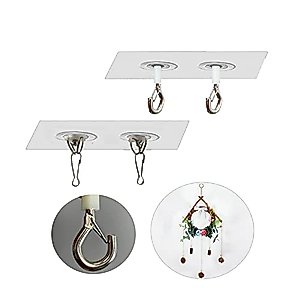 Adhesive Ceiling Hooks,Damage Free Ceiling Mounted Hooks Transparent Wall Sticky Hooks Safety Buckle Design for Hanging Wind Chime Lights Decorations Paper Craft 6 Pack (Set A)