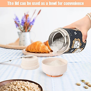 JUNZAN Handdrawn Cute Lion Cartoon Animals Kids Womens Food Insulated Jar with Spoon 17oz/500ml Lunch Box Containers Stainless Steel Vacuum Portable Lunch Boxes for Office Accessories