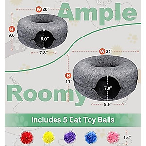 Gleejoy Peekaboo Cat Cave for Multiple Cats/Large Cats, Cat Caves for Indoor Cats Up to 30 Lbs, Cat Tunnel Bed, Scratch Detachable and Washable Large Donut Cat Bed, Dark Gray