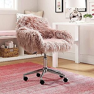 DKLGG Fluffy Office Desk Chair, Faux Fur Modern Desk Chairs with Wheels Upholstered Seat, Vanity Accent Height Adjustable Swivel Furniture for Home Living Dressing Room/Makeup/Teen Girls Bedroom, Pink