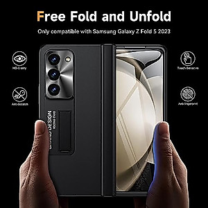 for Samsung Z-Fold-5 Case: Genuine Leather Galaxy Fold 5 Kickstand Case [Hinge Protection][Screen Protector] Skin Felling- Durable Shockproof Protective Phone Cover for Galaxy Fold 5 2023