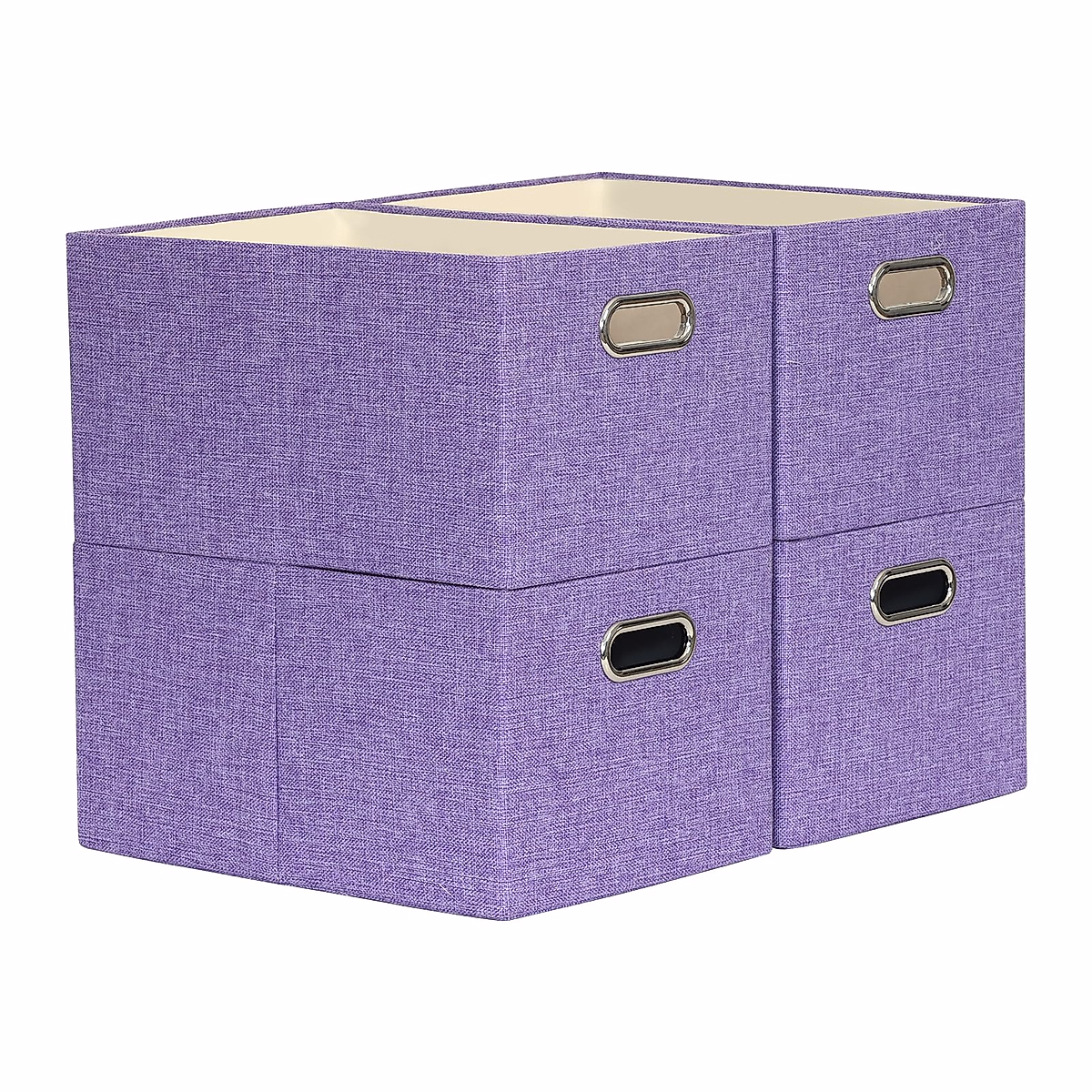 ORGMASTER Collapsible Storage Bins Fabric, Rectangle Baskets Linen Storage Bins Decorative Organizer Baskets Containers Boxes for Shelf Closet Laundry Home Office, 14.75x10.25x8 Inch, 4 Pack, Purple