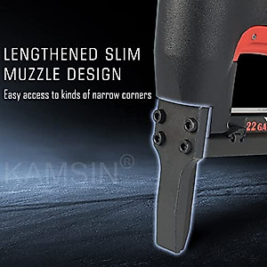 KAMSIN #7116L 22 Gauge Pneumatic Upholstery Stapler, 71 Series 3/8-Inch Crown Long Nose Air Power Fine Wire Staple Gun, 1/4-Inch to 5/8-Inch Leg Length Furniture Stapler for Fabric, Upholstering