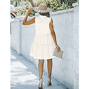 luvamia Women's Casual Summer Lapel Sleeveless Button Down Short Denim Jean Dress Denim Dress Women's White Plus Size Dresses for Women Brilliant White Size Xx-Large Fits Size 20 Size 22