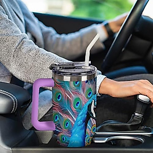 Peacock 40 Oz Car Cup Stainless Steel Travel Mug Leak-Proof Insulated Tumbler with Handle Violet-style