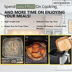 MOON&SUN Air Fryer Disposable Paper Liner | Air Fryer Paper Liners for 3-5QT Air Fryer | Nonstick Parchment Paper Liners | Oil-Proof Water Proof Paper Liners for Cooking, Baking Food (6.3 In, 100-PCS)