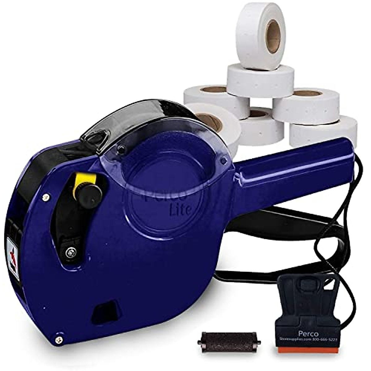 Perco Lite 1 Line Price Gun with Labels Kit - Includes 5,000 Blank White Labels, 2 Ink Rollers, 1 Ink roll and Labels Pre-Loaded