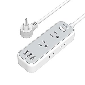 Small Power Strip with 3 USB Ports, TESSAN Flat Plug Extension Cord 6 Feet, Mini 6 Outlets Portable Nightstand Desktop Charging Station for Travel Dorm Room Cruise Ship Essentials