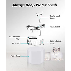 NPET WF100 Cat Water Fountain, 54oz/1.6L Automatic Pet Fountain Cat Water Dispenser with 2 Flow Modes, Light Quiet Pump for Cats (Adapter Not Included)