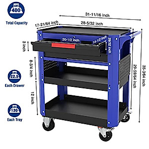 WORKPRO Premium 28” 2-Drawer Rolling Tool Cart, Heavy Duty Utility Industrial Service Cart Storage Organizer with Wheels and Locking System, for Mechanic, Warehouse, Garage, Workshop, 400 lbs Load