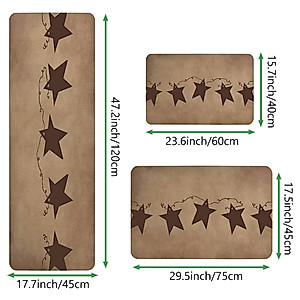 Rustic Texas Star Kitchen Mats Set of 3 Rusty Stars Vintage Primitive Country Kitchen Rugs and Mats Non Skid Washable Kitchen Floor Mats Farmhouse Runner Rug Carpet for Kitchen Hallway Bathroom Brown