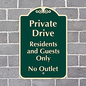 SmartSign Designer "Private Drive - Residents And Guests Only, No Outlet" Sign, 12" x 18", 120 mil Aluminum Composite (ACM) with Overcoat, Engineer Grade Reflective, Green, Made in USA