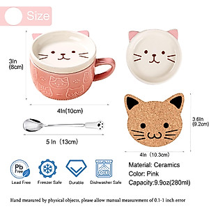 BigNoseDeer Cute Cat Mug Kawaii Tea Cup Pink Ceramic Coffee Mug with lid,Tea Cups and Saucers Cute Cool Preppy Stuff Cute Gifts Cat Gifts for women Cat Lovers Christmas Gifts 10oz