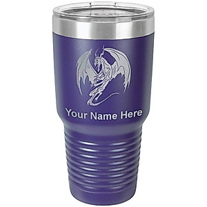 LaserGram 30oz Vacuum Insulated Tumbler Mug, Dragon, Personalized Engraving Included (Dark Purple)