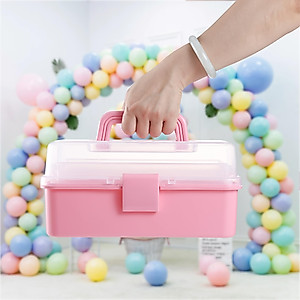 Flower River 11(in) Versatile Three-Layer Folding Organizer Box,Ideal for Art & Crafts,Toys,Sewing Supplies,Jewelry and Tools,Storage with Dual Trays,Elegant Pink