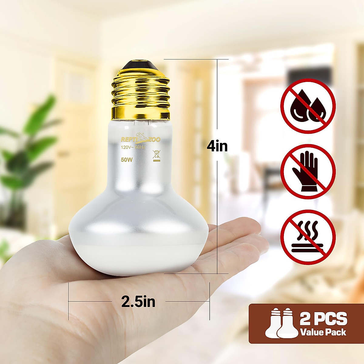 REPTI ZOO 50W Reptile Heat Lamp Bulb,2 Pack Intense Spot Basking Light,UVA Daylight Heating Lamp Bulb for Reptile & Amphibians & Chicken Brooder,Bearded Dragon, Lizard, Tortoise