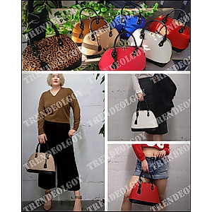 Trendeology Leopard Ostrich Animal Print Vegan Leather Dome Satchel Purse Handbag (1Large Plain Leather - Leopard/Black)