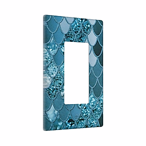 Navy Blue Glitter Mermaid Scales Decorative 1 Rocker Light Switch Cover Electric Decor 1 Gang Wall Plate Faceplate for Girls Kids Women Bedroom Living Room Bathroom