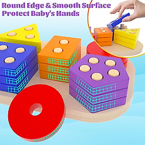 LKyoxs Montessori Toys for 1 2 3 Year Old Toddlers Wooden Shape Sorter Puzzles Sorting & Stacking Toys Educational Learning Toys for Preschool Activity Gift for Baby Boys Girls Kids Age 12+ Months