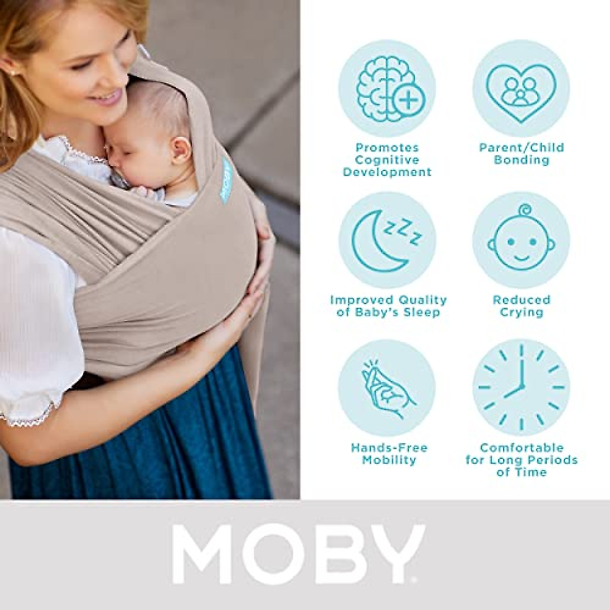 Moby Wrap Baby Carrier | Element for Newborns & Infants #1 Gift Keeps Safe Secure Adjustable All Body Types Perfect Mom Dad Taupe