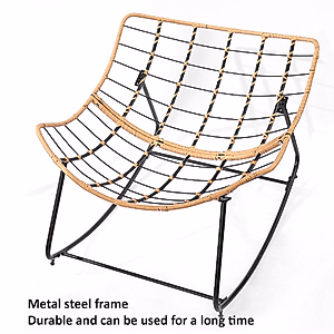 TALFEHR Outdoor Papasan Rocking Chair with Padded Cushion, Oversized Comfy Patio Chair Indoor Wicker Egg Rocker Chair, Steel Frame Modern Lounge Chair for Balcony (Dark Grey,441lb Capacity)