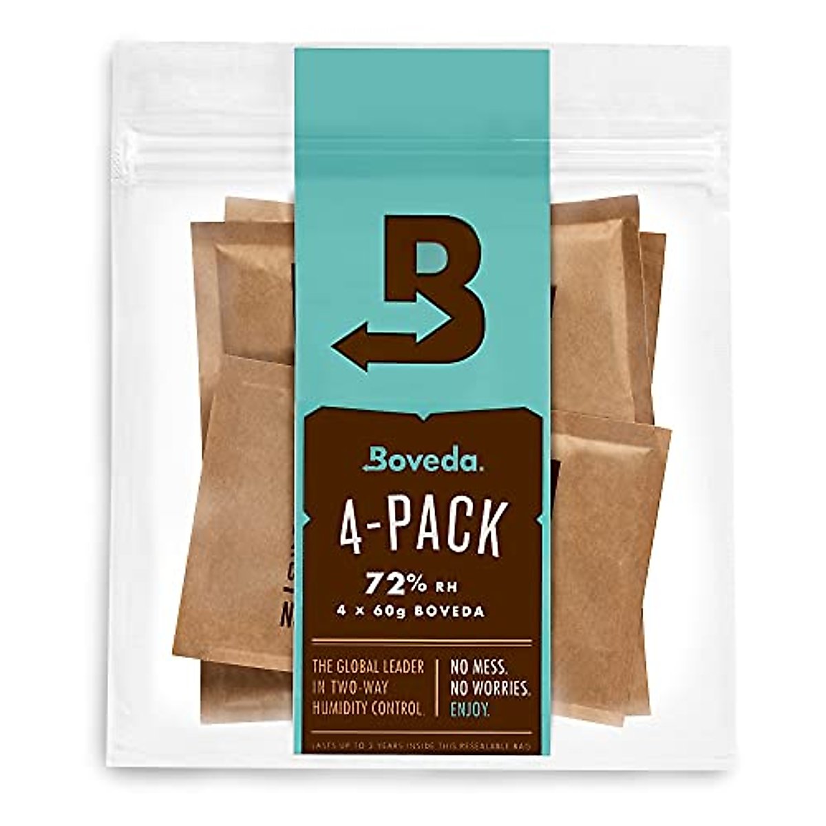 Boveda 72% RH 2-Way Humidity Control – Restores & Maintains Humidity – All In One Solution For Humidification- Patented Technology – Convenient & Versatile - 4 Count Resealable Bag