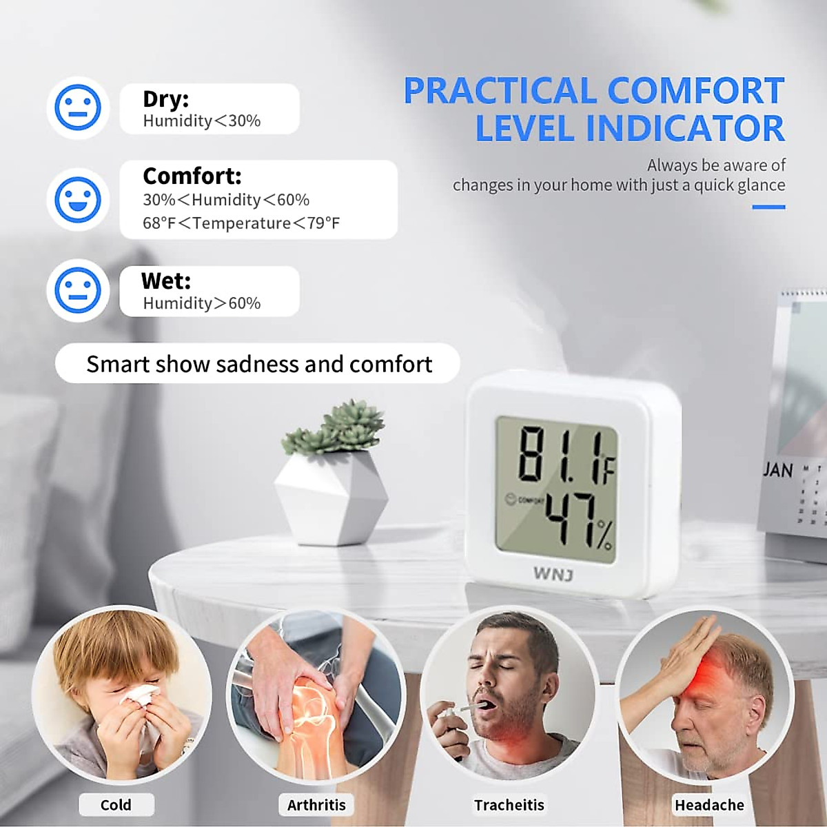 Indoor Digital Humidity 4Pack, Hygrometer Digital Hygrometer Family Indoor Thermometer , high-Precision Temperature and Humidity Monitors for greenhouses, Reptiles, Cigar Boxes, cellars, Offices