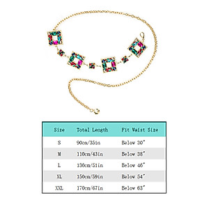 FAN&LOUIS Sparkly Gold Rhinestone Chain Belt for Women Ladies for Dresses Bling Diamond Crystal Glitter Jeweled Metal Fashion Cute Belly Waist Chain Belt S