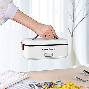Focs Hoek Electric Lunch Box, 2-In-1 Portable Food Warmer Lunch Box for Car & Home 110V & 12V 80W Suitable for Cars, Homes, Work, Food-Grade Ceramic Coated Containers SS Fork & Spoon(White)