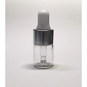 ZbFwmx 50 Pcs Mini Glass Dropper Bottle Lab Dropping Bottles Essential Oil Dropper Bottles Cosmetic Sample Vials Dropping Sample Containers Eye Dropper Dispenser (Silver-Clear, 1ML)