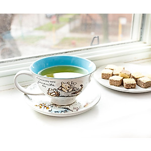 Silver Buffalo Disney Winnie the Pooh Walking Classic Scene Ceramic Teacup and Saucer, 12 Ounces