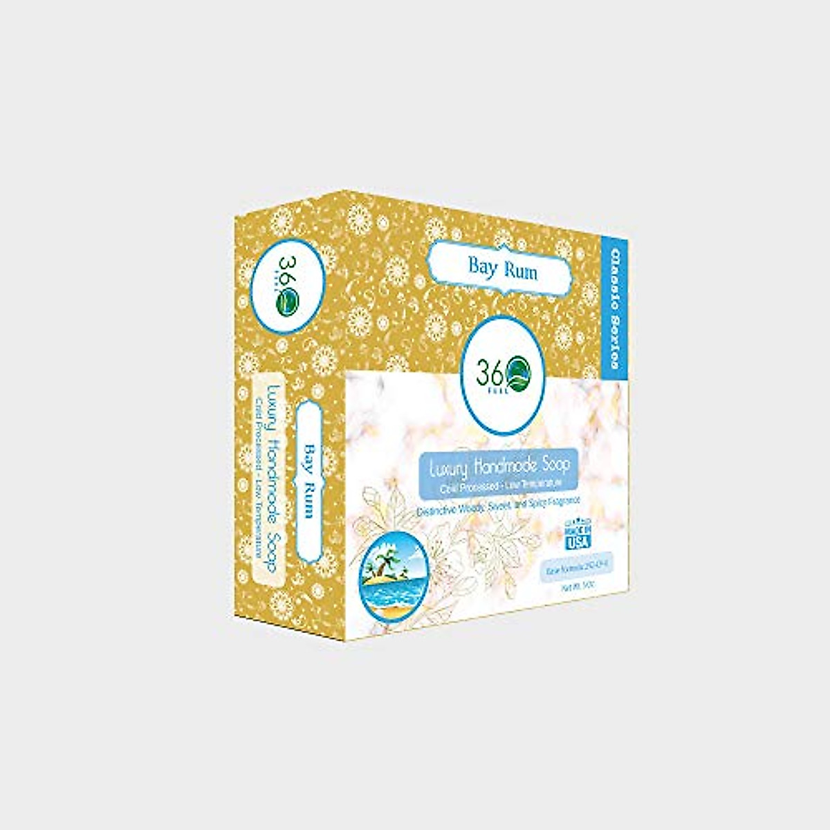 360Feel Bay Rum Soap - Handmade Bar with Woodsy Sweet, Spicy Scent and Bay Rum Shaving Soap - Gift Ready for Men - Castile Man - 5 Ounce