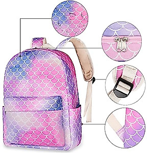 DUPHLAGT Girls Backpack with Lunch Box, Water Resistant Causal Kids Backpack, Pencil Case, Lightweight Elementary Daypack School Bag for Teen Girls (Mermaid Blue)