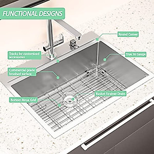Mocoloo Stainless Steel Drop In Kitchen Sinks 28 x 22 Inch Single Bowl Kitchen Sink Ledge Workstation Topmount 16 Gauge All In One 10" Deep Sinks