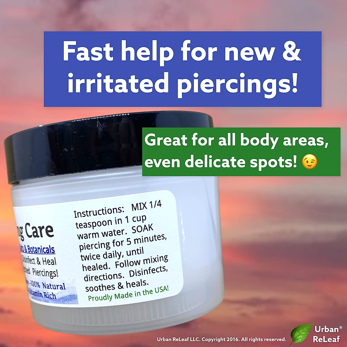 Urban ReLeaf Piercing Care - Healing Sea Salt & Botanical Aftercare - Safely Clean & Heal New & Stretched Piercings - 1 (3 Ounce)