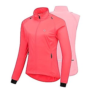 Outdoor Ventures Women's Full Zip Running Cycling Jacket Waterproof Windproof Reflective Removable Sleeves Athletic Vest
