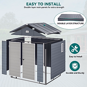 YITAHOME 8x6.2FT Outdoor Resin Storage Shed w/o Floor, All-Weather Plastic Shed with Lockable Doors, Window & Vents, Plastic Tool Shed for Backyard, Patio, Poolside, Lawn, Dark Gray