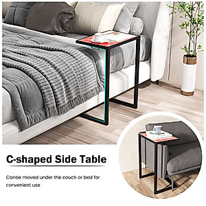 Tangkula C-Shaped Outdoor Side Table, Patio Snack Table w/Ceramic Top & Anti-Rust Metal Frame, Small End Table for Couch, Sofa & Bed, Outdoor & Indoor Accent Table for Living Room, Poolside, Balcony