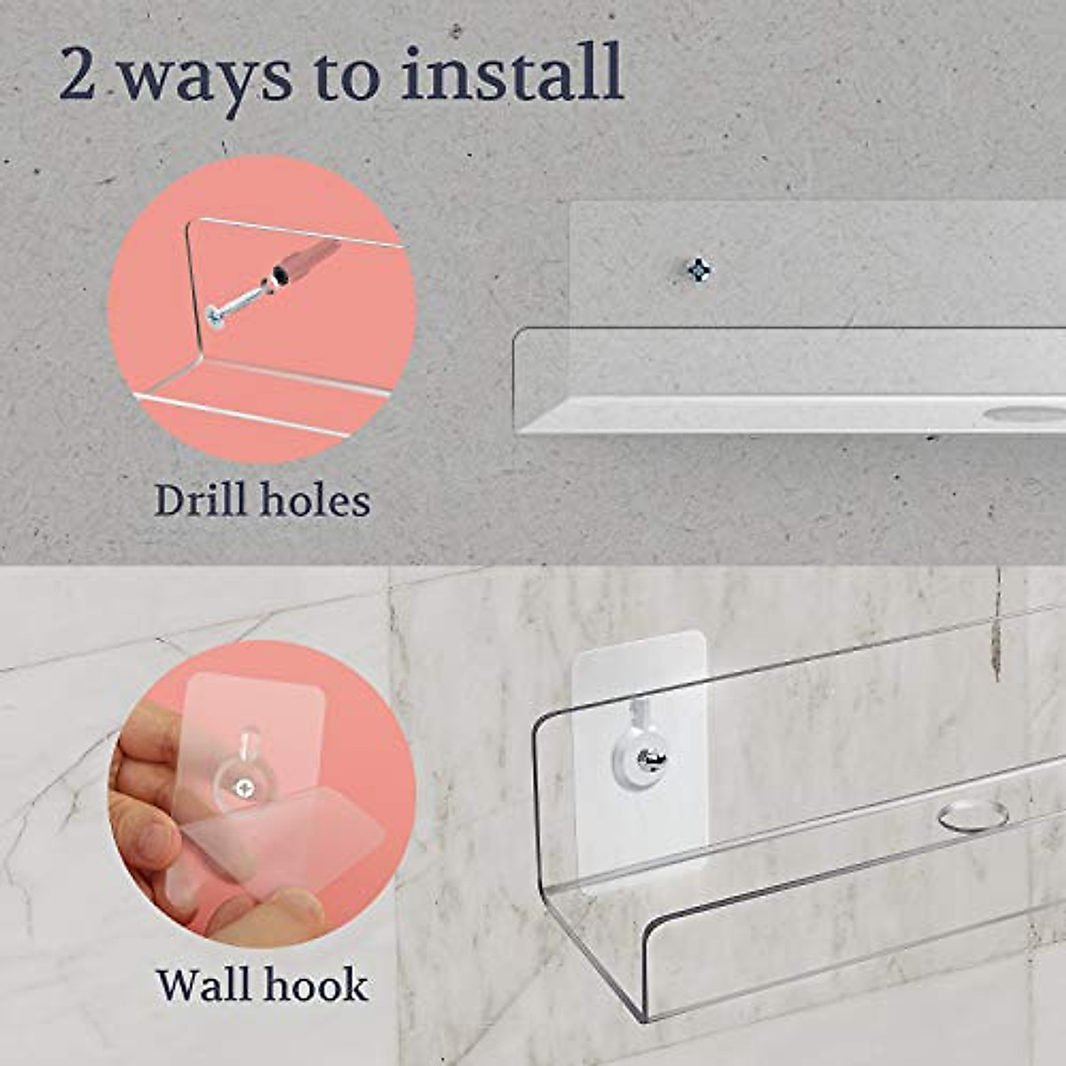 Mocoosy 2 Pack Clear Acrylic Floating Shelf 10'', Invisible Wall Mounted Shelf with Cord Hole, Small Display Ledge Shelves for Smart Speaker/Action Figures, Great for Kids Room Bathroom Office Display