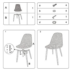 CangLong Modern, Outdoor Indoor Shell PP Lounge Side w/Mesh Design, Metal Legs, Tulip Leisure, DSW Chairs for Kitchen, Dining Room, Patio, Set of 2, Light Grey
