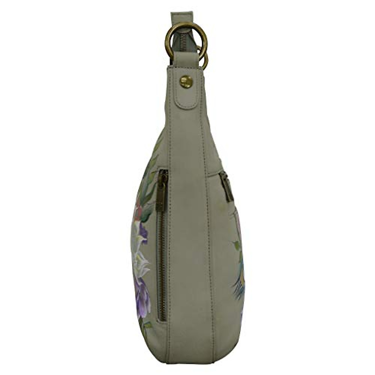 Anuschka Hand Painted Women’s Genuine Leather Convertible Slim Hobo with Crossbody Strap - Regal Peacock