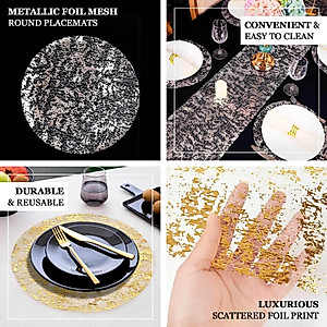Efavormart 10 Pack | 13" Metallic Gold Luminous Mesh Foil Table Placemats, Round Shiny Polyester Dining Mats