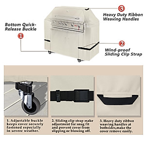 Porch Shield 64W x 24D x 48H inch Premium Gas Grill Cover Up to 64 inch, Waterproof and Fade Resistant 600D BBQ Covers for Weber, Brinkmann, Char-Broil and More, Light Tan