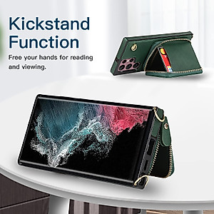 Galaxy S22 Ultra Case Wallet with Card Slot Holder, WARGUZU Crossbody Strap Luxury Leather Handbag Zipper Case for Women Girls Fullbody Shockproof Protective Purse Case for Samsung Galaxy S22 Ultra