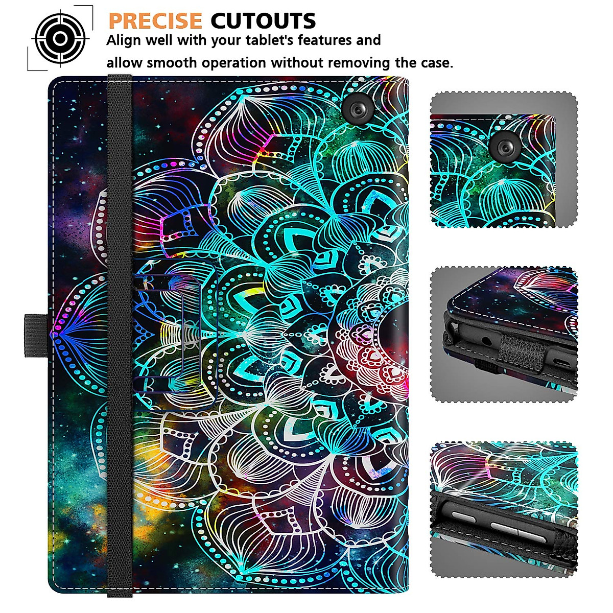 Retear Folio Case for Amazon Fire HD 8 & Fire HD 8 Plus Tablet (ONLY fit 10th Generation 2020 Release), Premium PU Leather Stand Protective Smart Cover with Auto Wake/Sleep, Mandala Flower