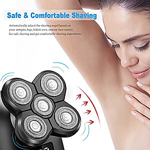 5-in-1 Electric Razors for Women, Wet/Dry 5D Women Razor & Hair Trimmer with USB Adapter & Charging Cable,5D Rechargeable Rotary Shaver with Lithium-Ion Battery, Water Resistant Grooming Kit