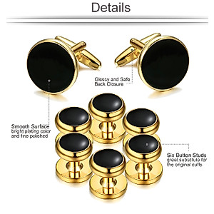 ORAZIO Cuff Links Mens Stainless Steel Cuff Links and Studs Set Gold Black Cufflinks for Men Tuxedo Studs Buttons for Formal Kit Business or Wedding Shirts
