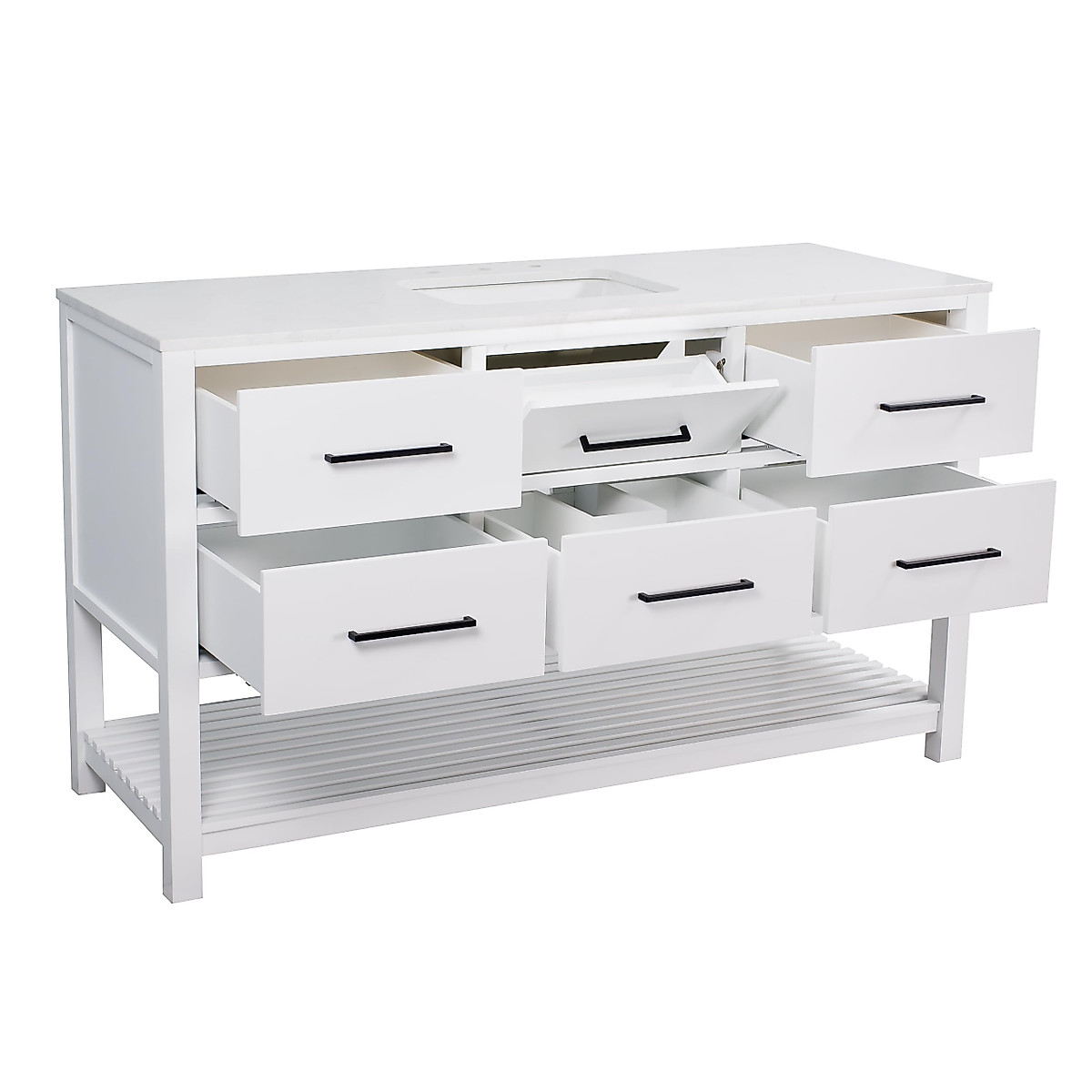 Kitchen Bath Collection Hudson 60-inch Single Bathroom Vanity (Engineered Marble/White): Includes White Cabinet with Engineered Marble Countertop and White Ceramic Sink